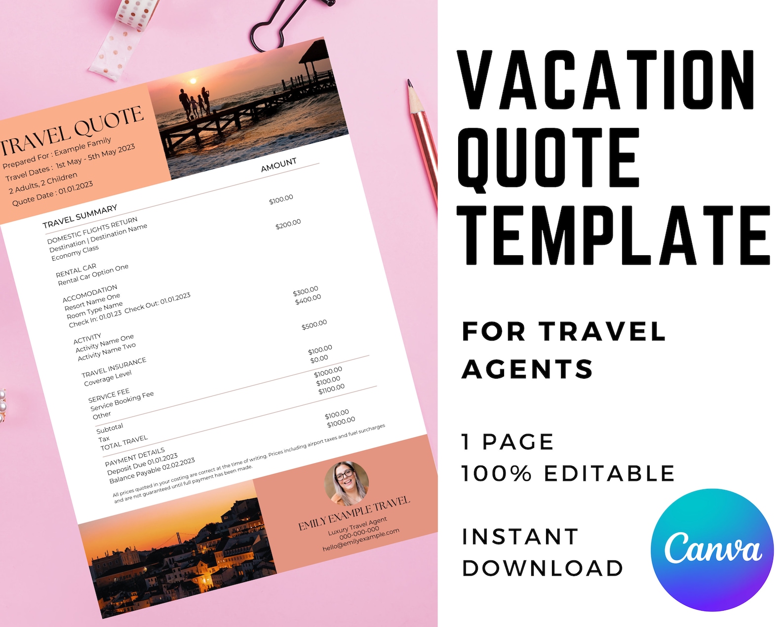 Vacation Quotation Template | Travel Quotation Template | Travel Agent ...