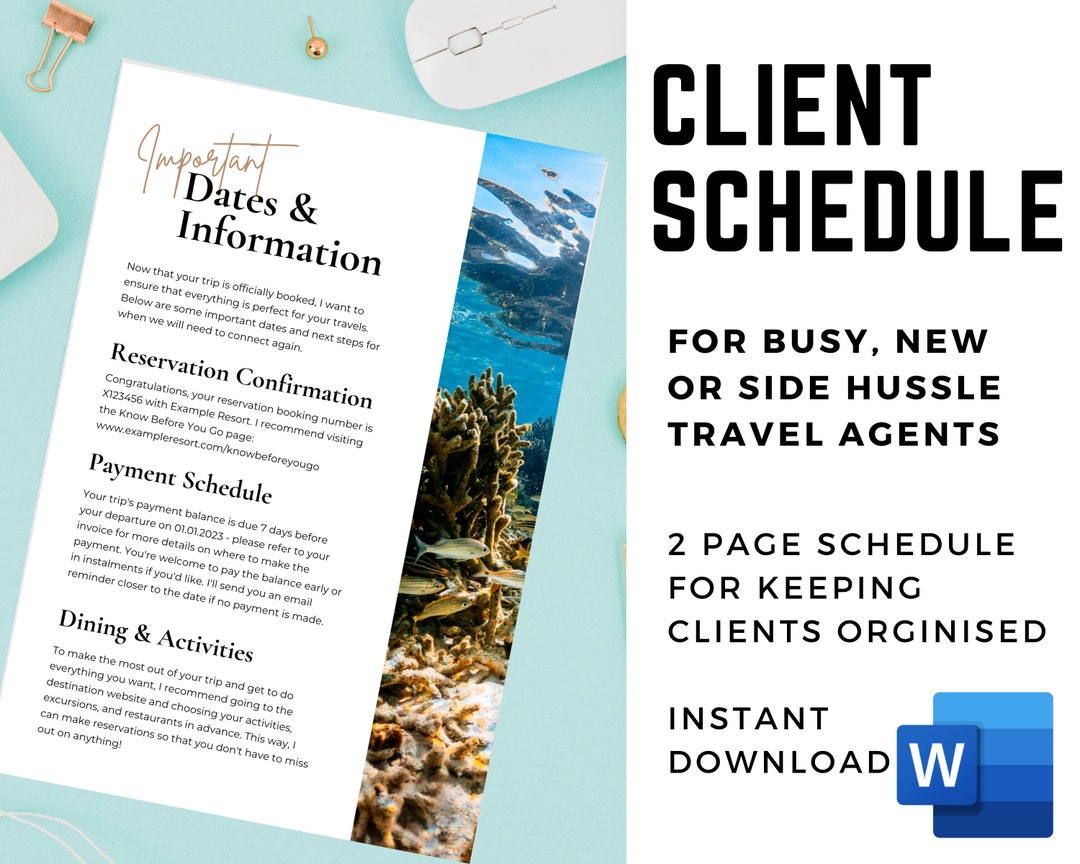 Travel Booking Confirmation Template: Client Schedule Planner (word) - Etsy