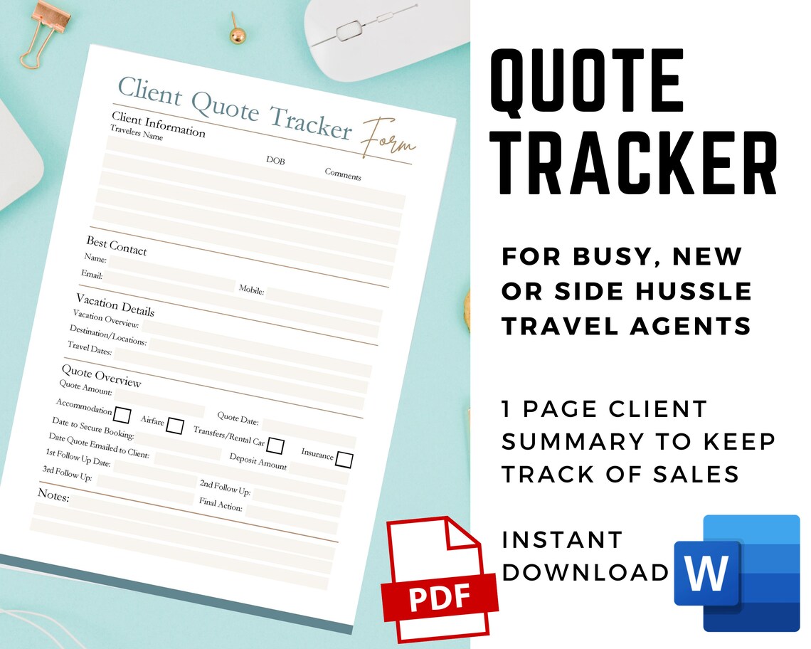Client Quote Tracker Template Travel Quote Tracker Travel - Etsy