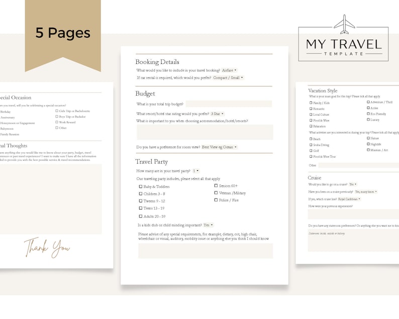 Trip Inquiry Questionnaire Travel Agent Template Travel - Etsy
