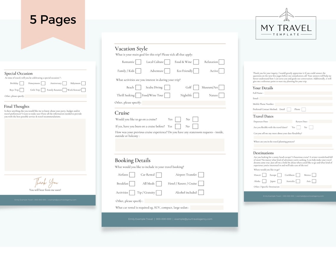 Travel Agent Client Questionnaire: Vacation Consultation Template ...