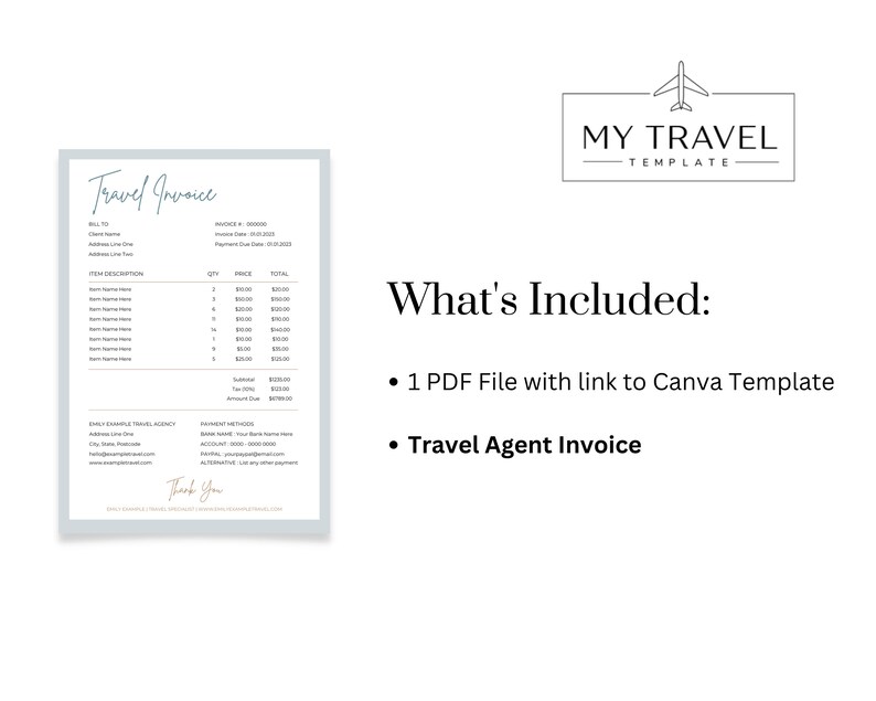Travel Agency Invoice Form Template Travel Invoice Template - Etsy