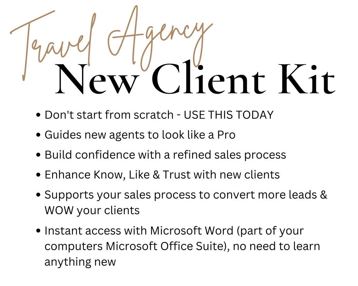 Travel Agent New Client Kit: MS Word Templates (digital Download) - Etsy