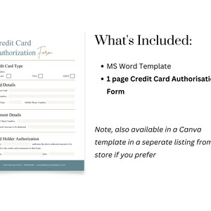 Credit Card Authorization Word Template | Credit Card Billing | Credit ...