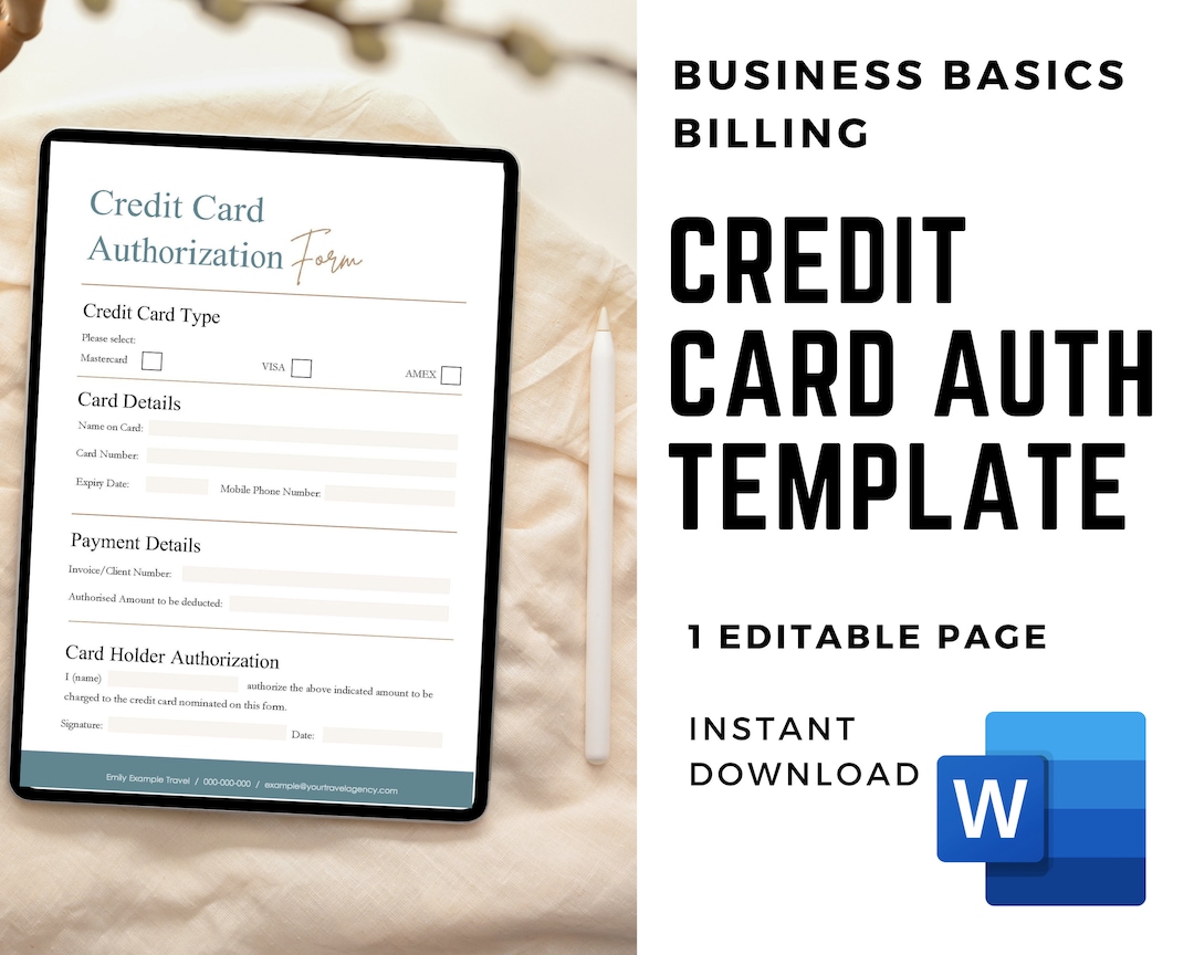 Credit Card Authorization Word Template | Credit Card Billing | Credit ...