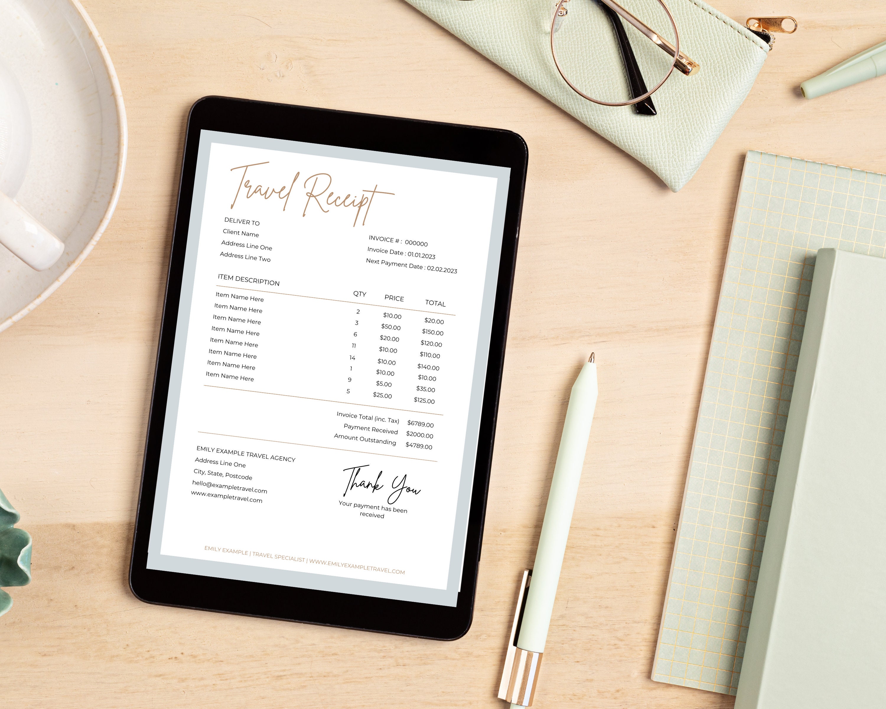 Travel Agency Money Receipt Form Template | Editable Receipt Template ...