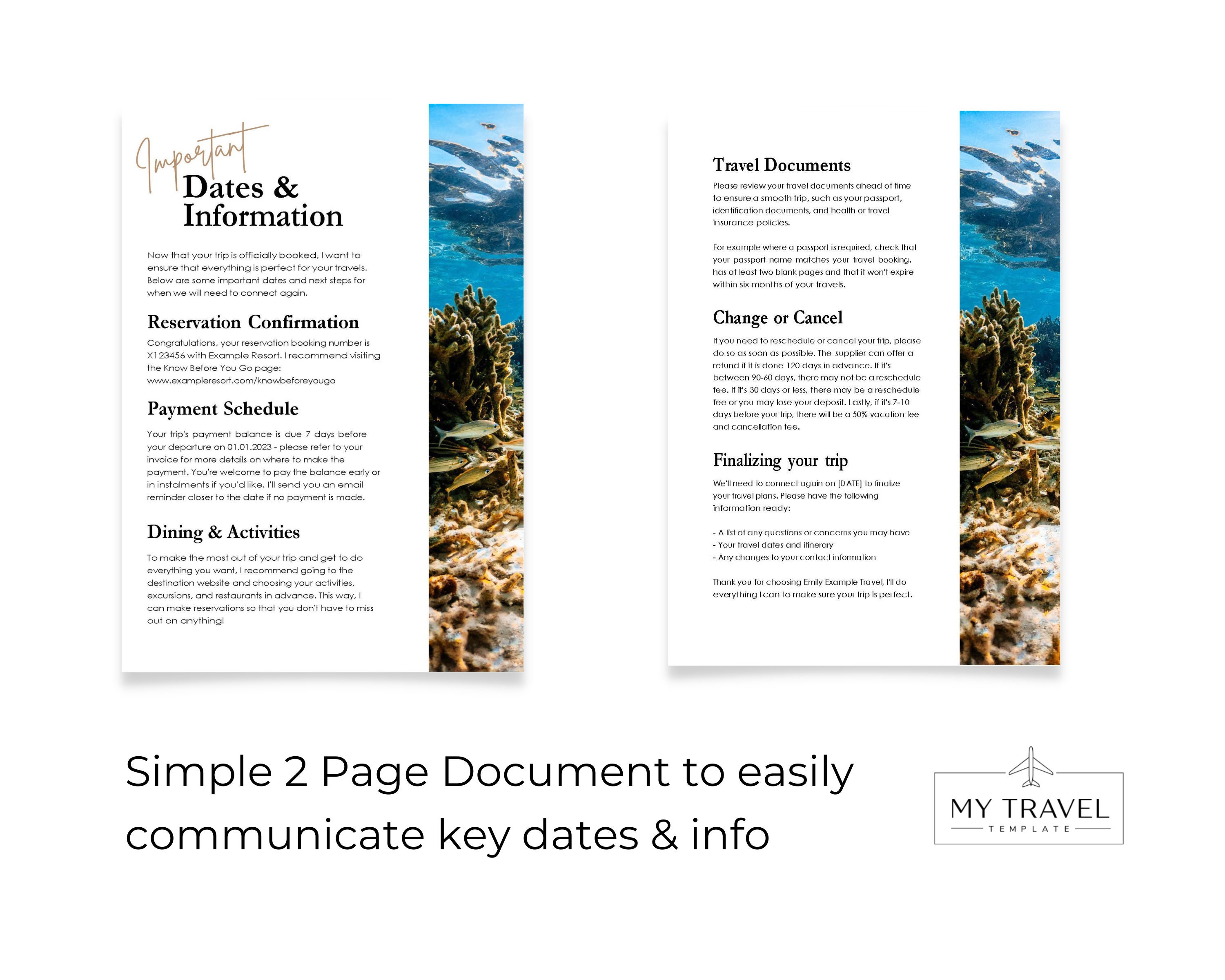 Travel Booking Confirmation Template: Client Schedule Planner (word) - Etsy