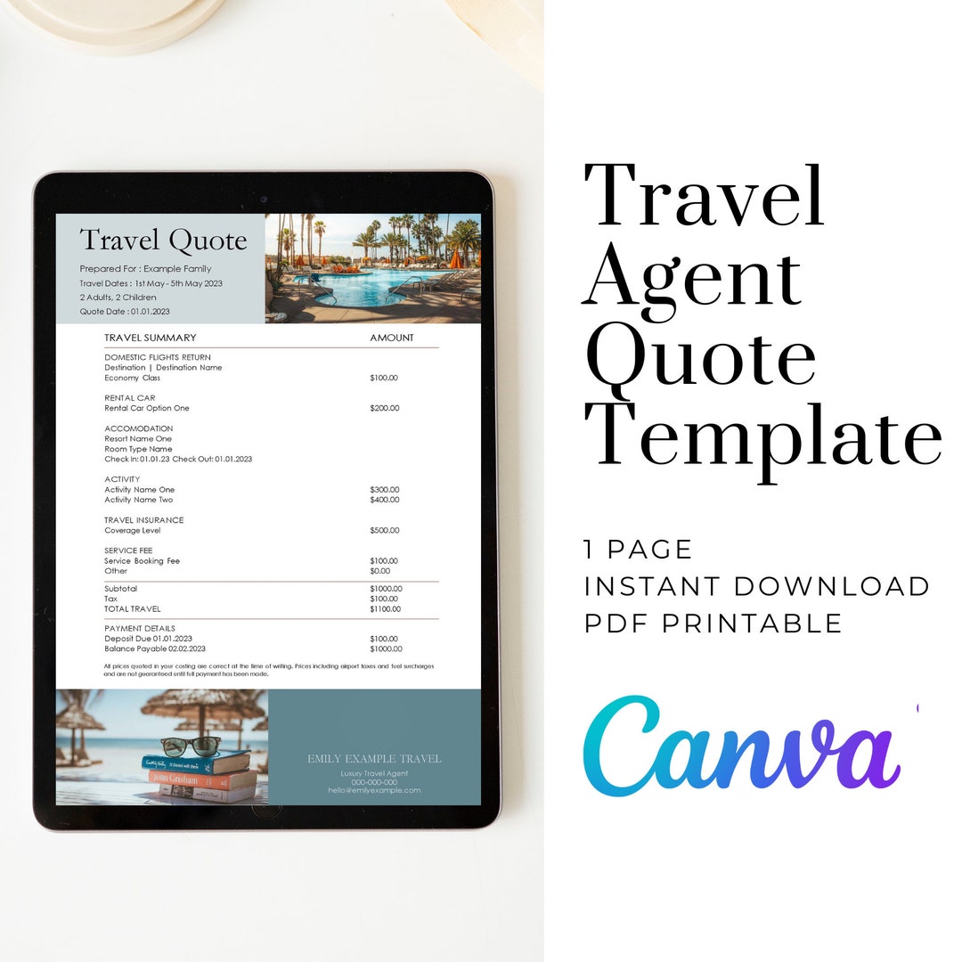 Travel Agent Quote Template: Canva Trip Planning Form (digital Download ...