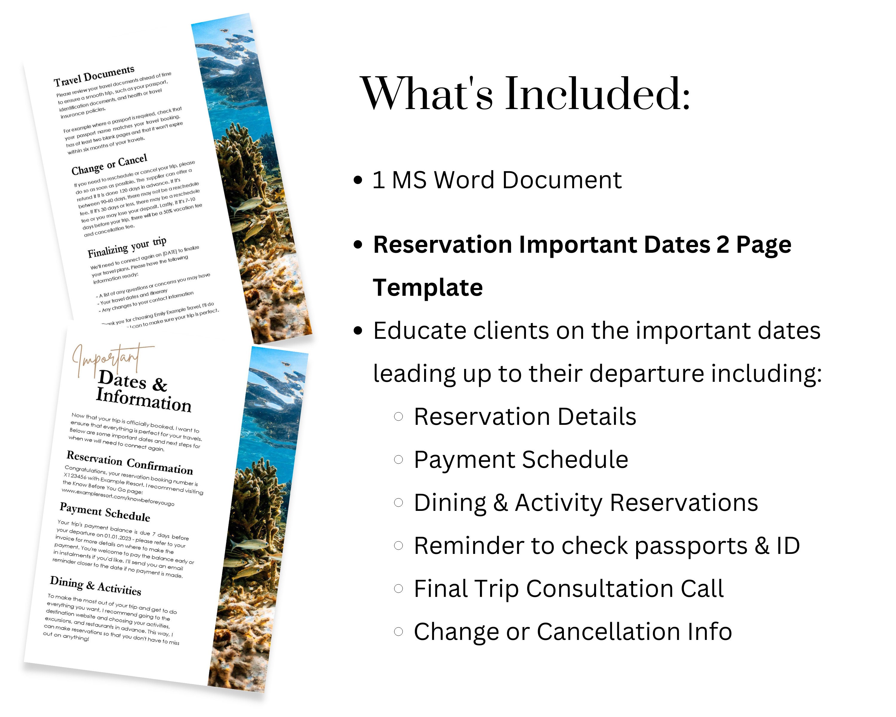 Travel Booking Confirmation Template: Client Schedule Planner (word) - Etsy