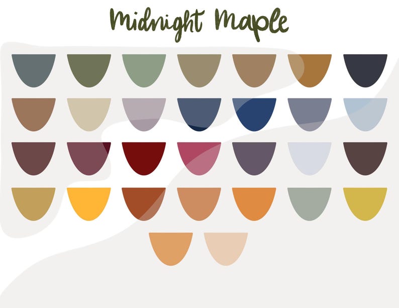 Midnight Maple Color Palette for Procreate | 30 Color Swatches ...