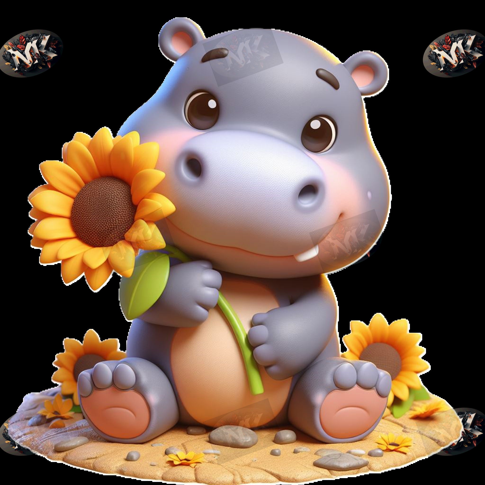 Set of 4 - Little Hippo - Transparent Background - Etsy