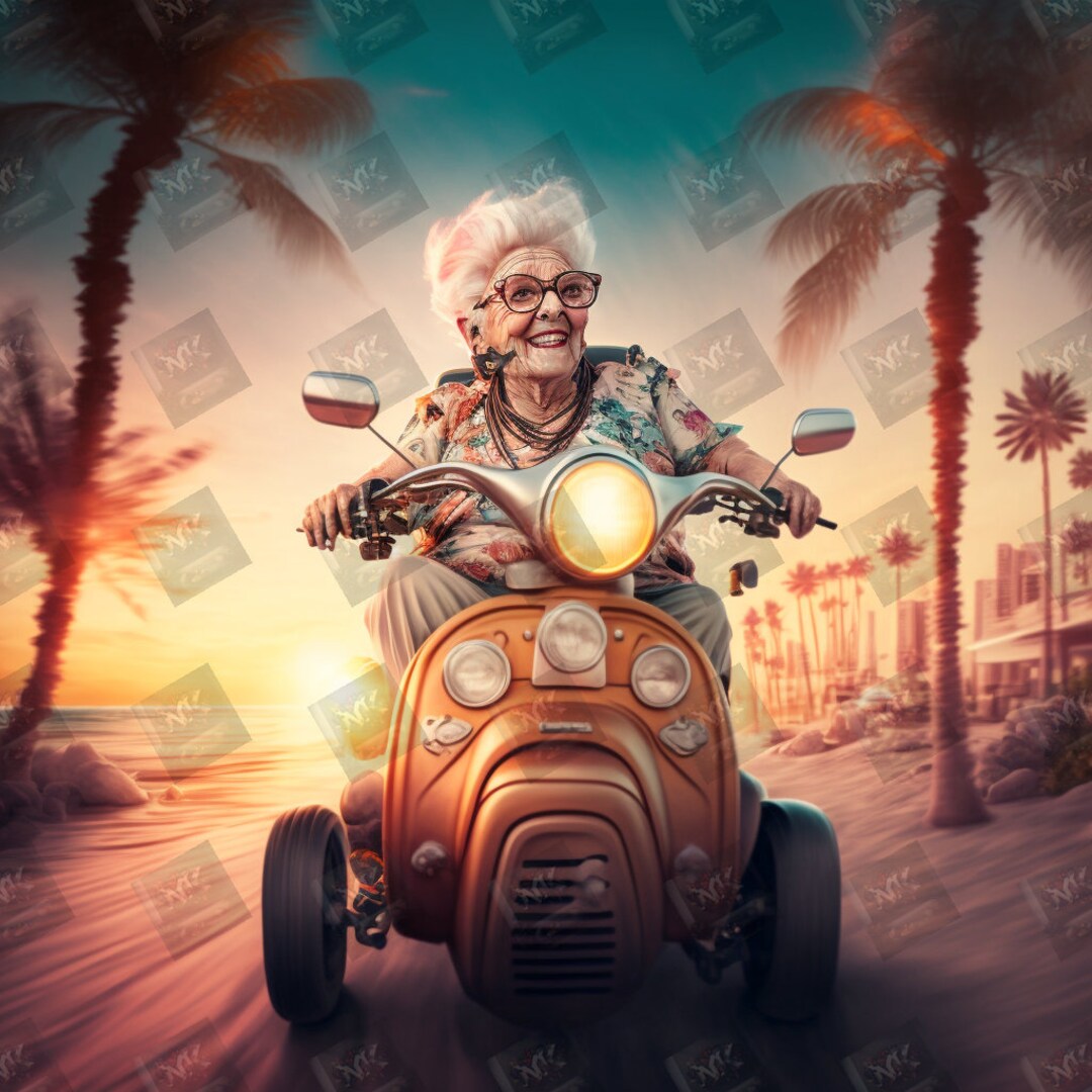 Digital Image Old Crazy Lady Walking on the Beach at Sunset - Etsy