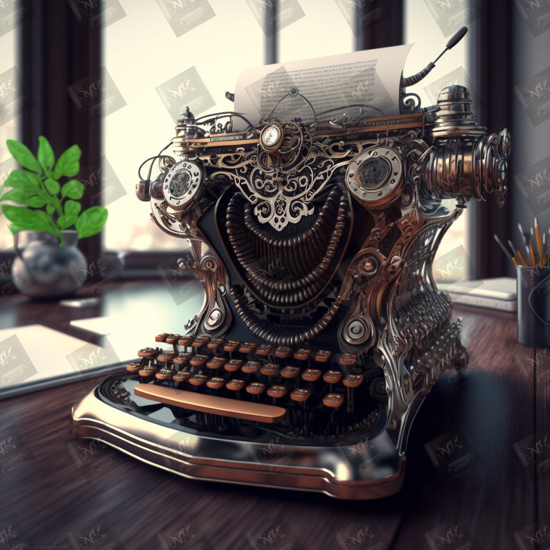 Digital Image Steampunk Typewriter on a Desk 3D Rendered - Etsy
