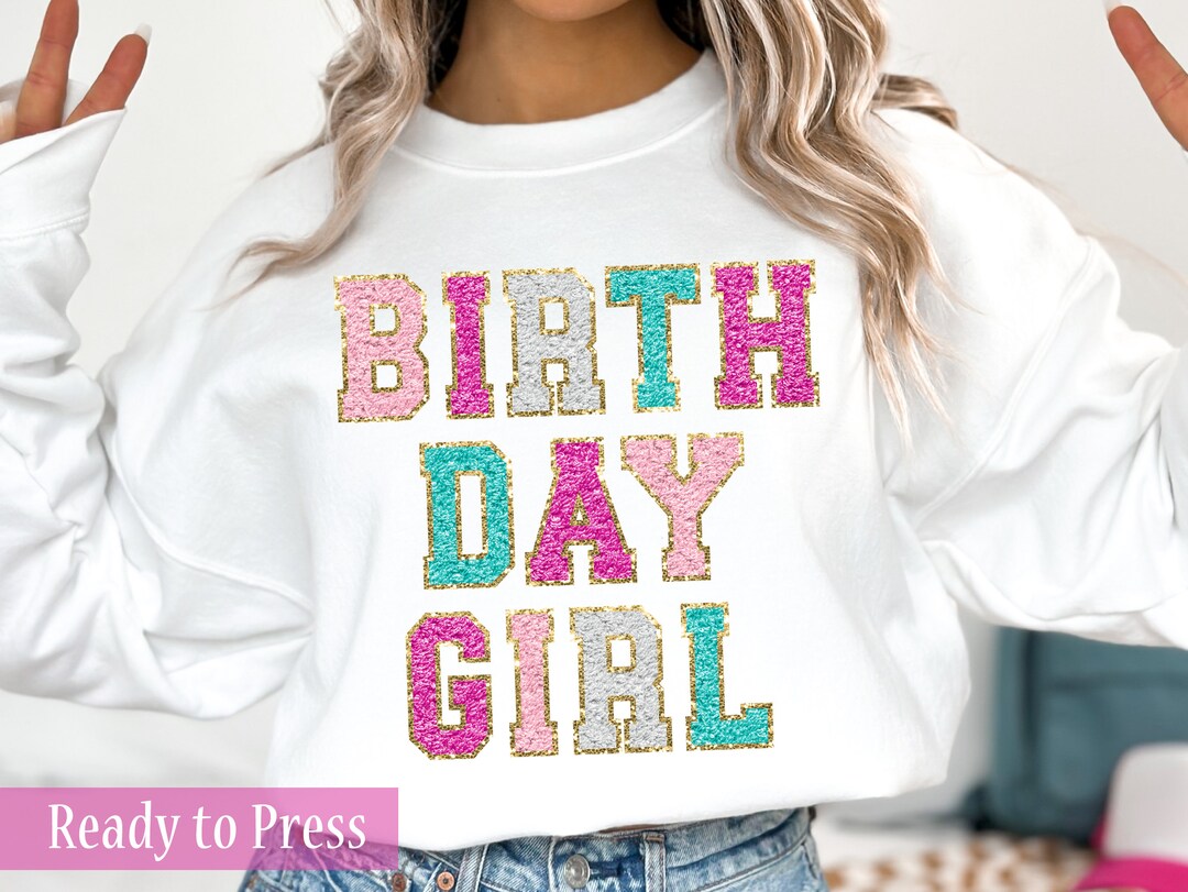Birthday Girl Faux Chenille Patch Letters - Ready to Press DTF ...