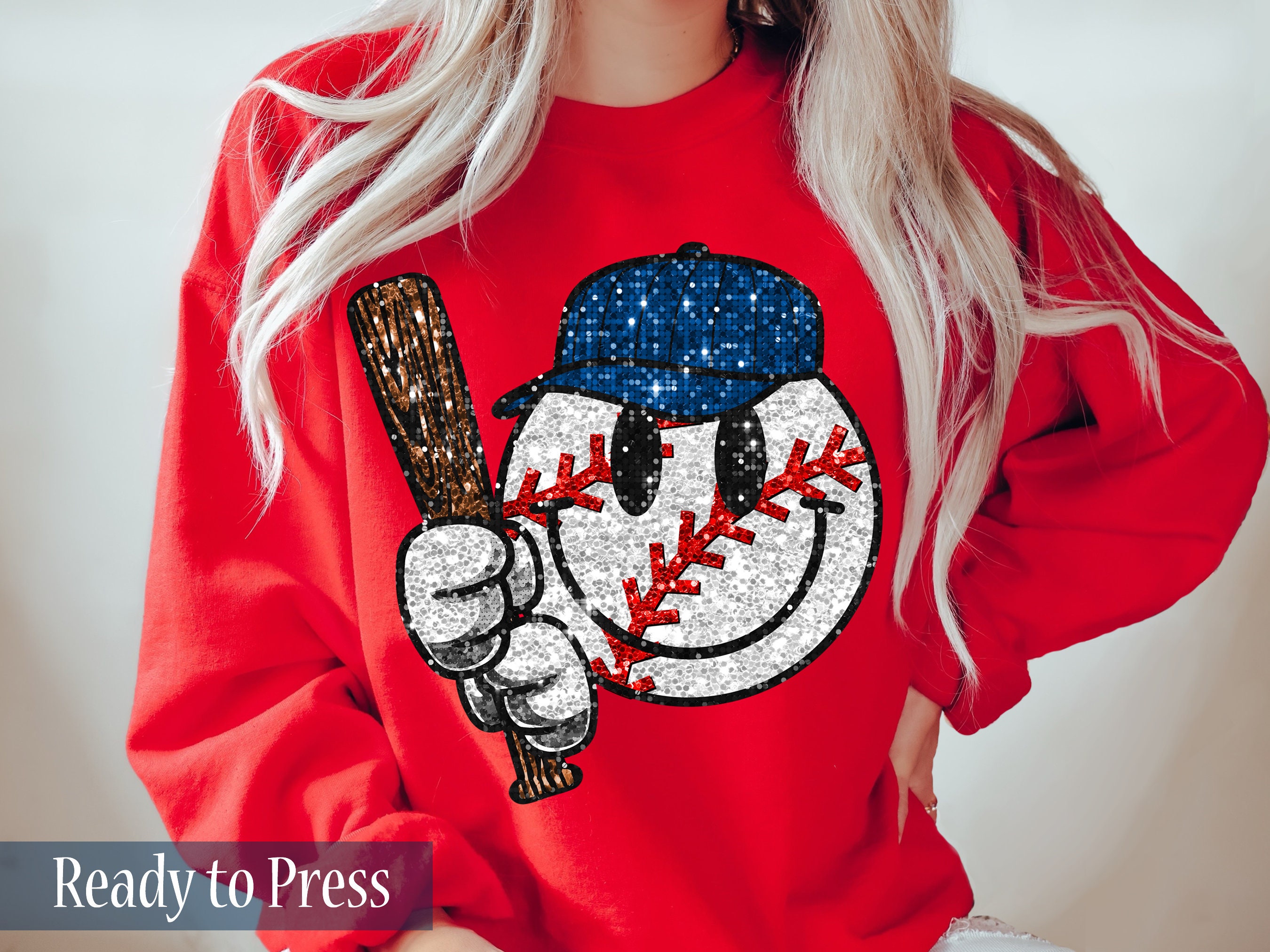 Faux Glitter Baseball Smiley Face Ready to Press DTF Transfers Direct ...