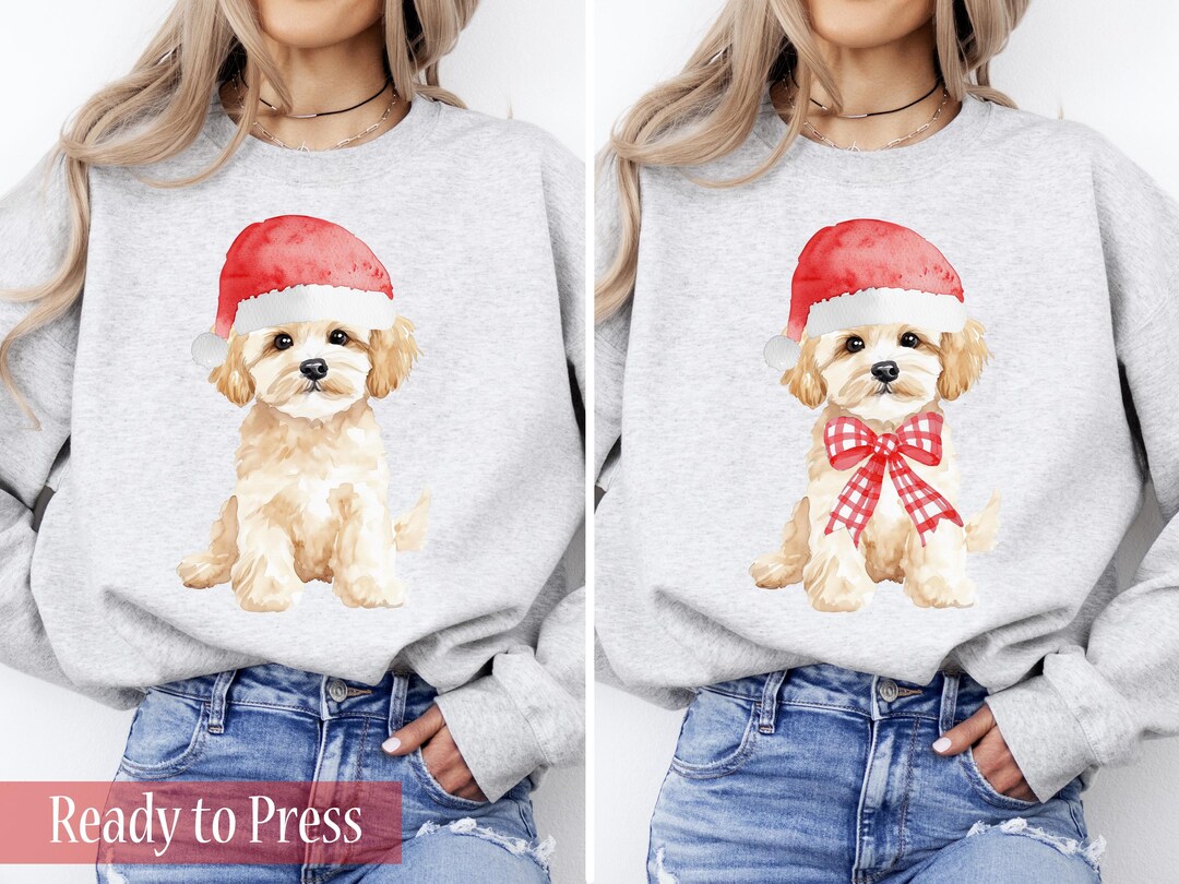 Preppy Watercolor Christmas Maltipoo Cavapoo - Ready to Press DTF ...