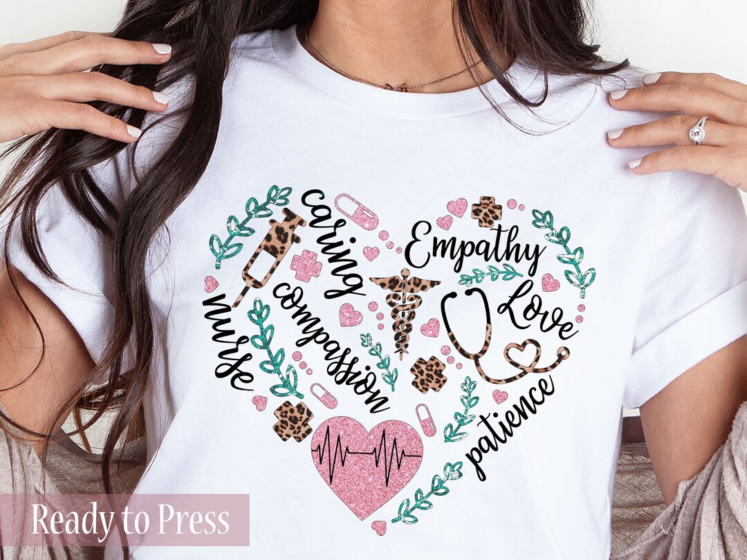 RN Nurse Heart Shape Wording - Ready to Press DTF Transfers - Direct to ...