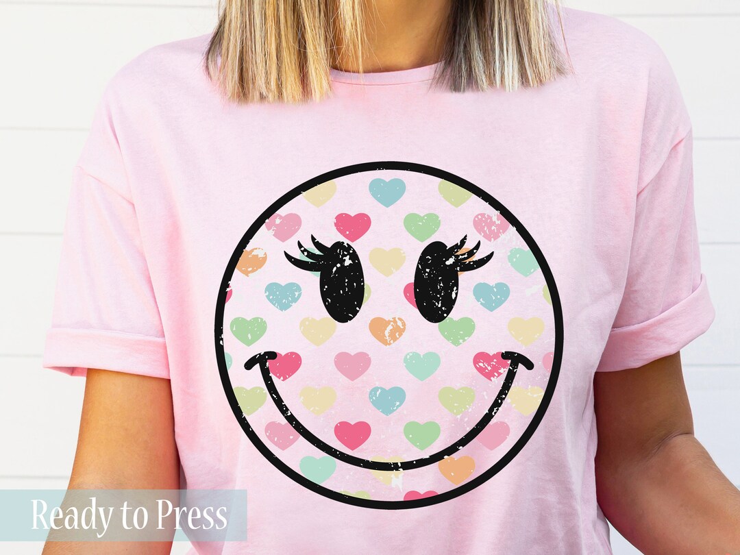 Colorful Hearts Smiley Face Ready to Press DTF Transfers Direct to Film ...