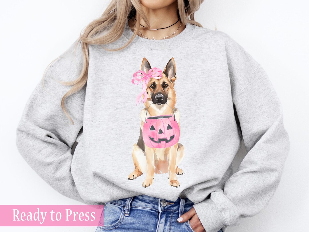 Preppy Boy Girl Watercolor Halloween German Shepherd Pink Blue Orange ...