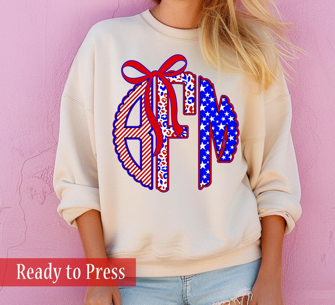 Personalized Red and Blue Leopard 4th of July Scallop Circle Monogram ...