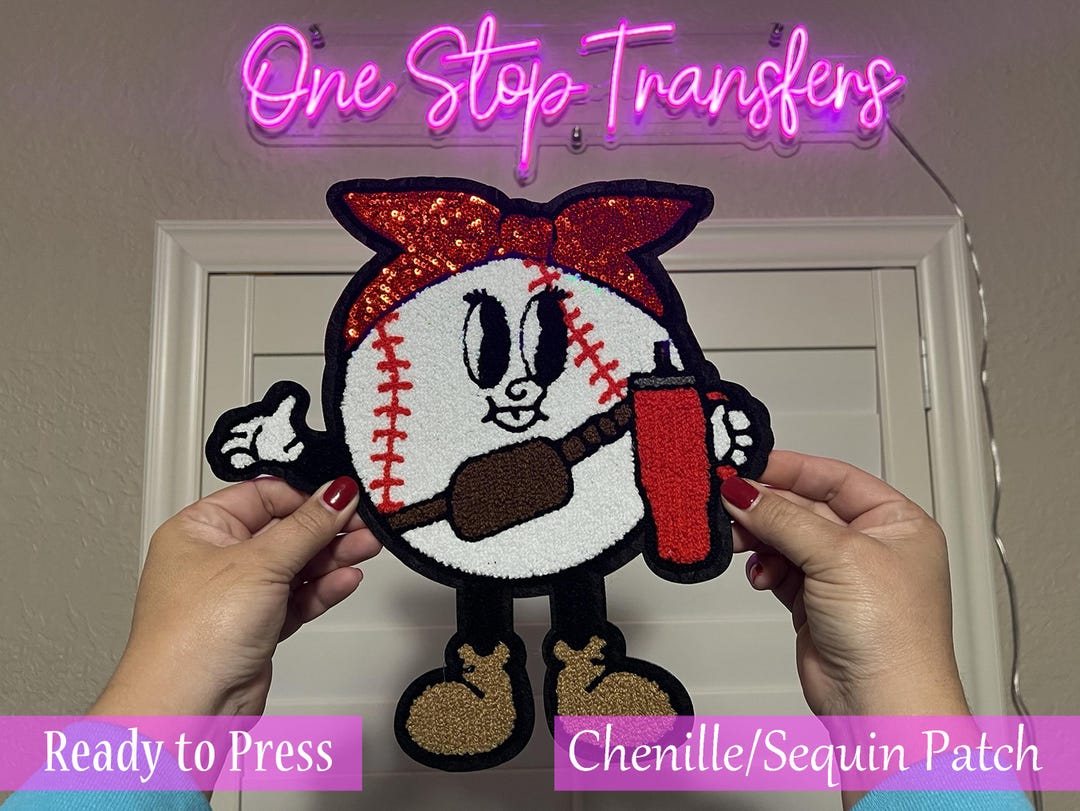 Boujee Baseball Chenille Sequin Iron on Patch - Ready to Press Patches - Iron on Patch - T-shirt ...