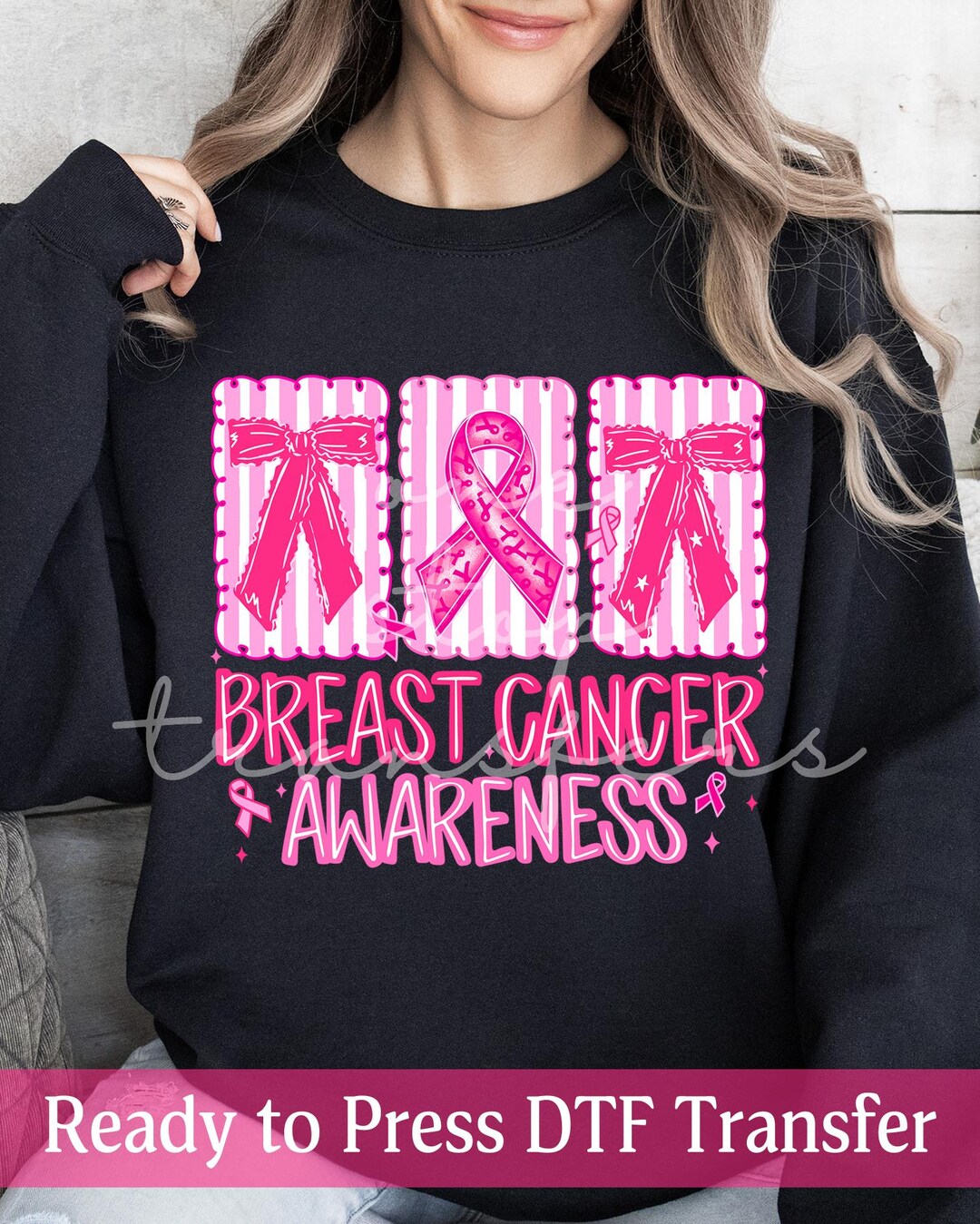 Preppy Coquette Breast Cancer Awareness Striped Scallop Panels - Ready ...