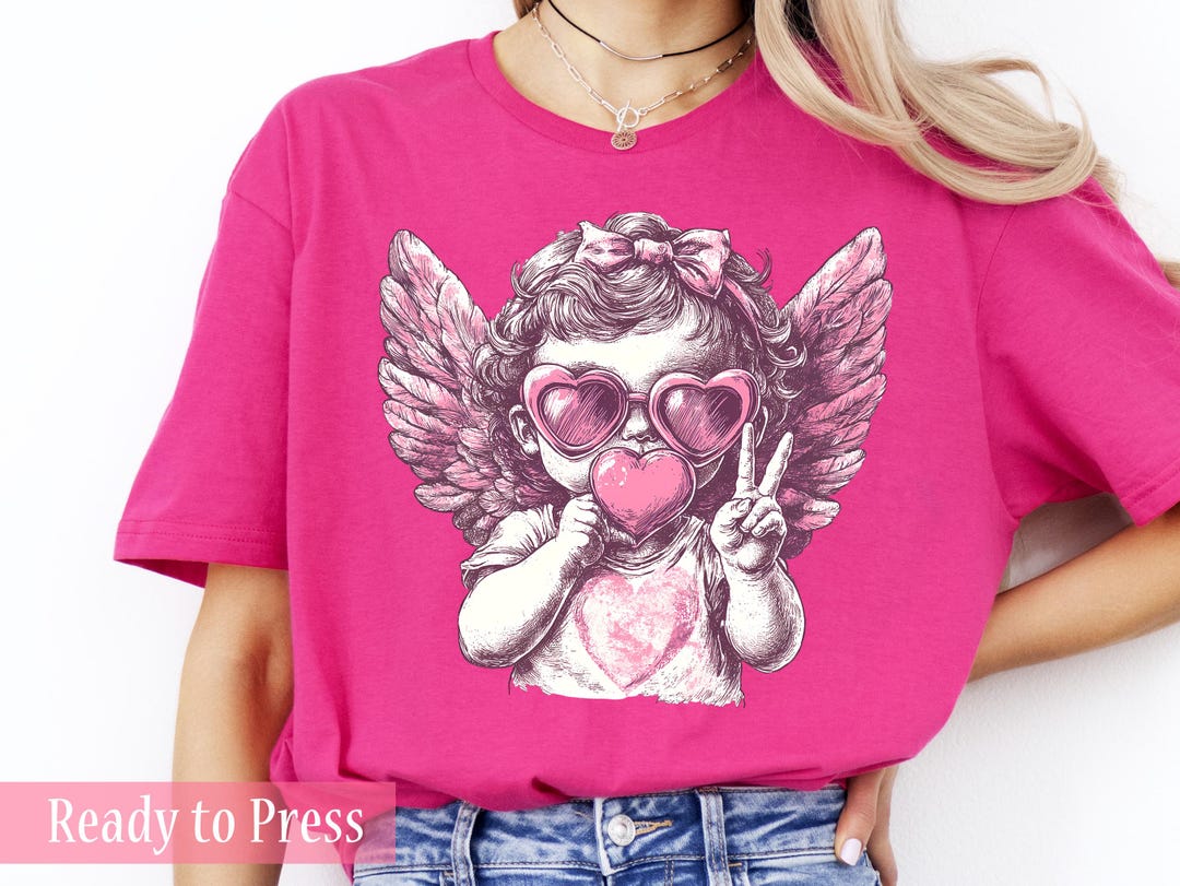 Vintage Peace Sign Cherub Blowing Bubble - Ready to Press DTF Transfers ...