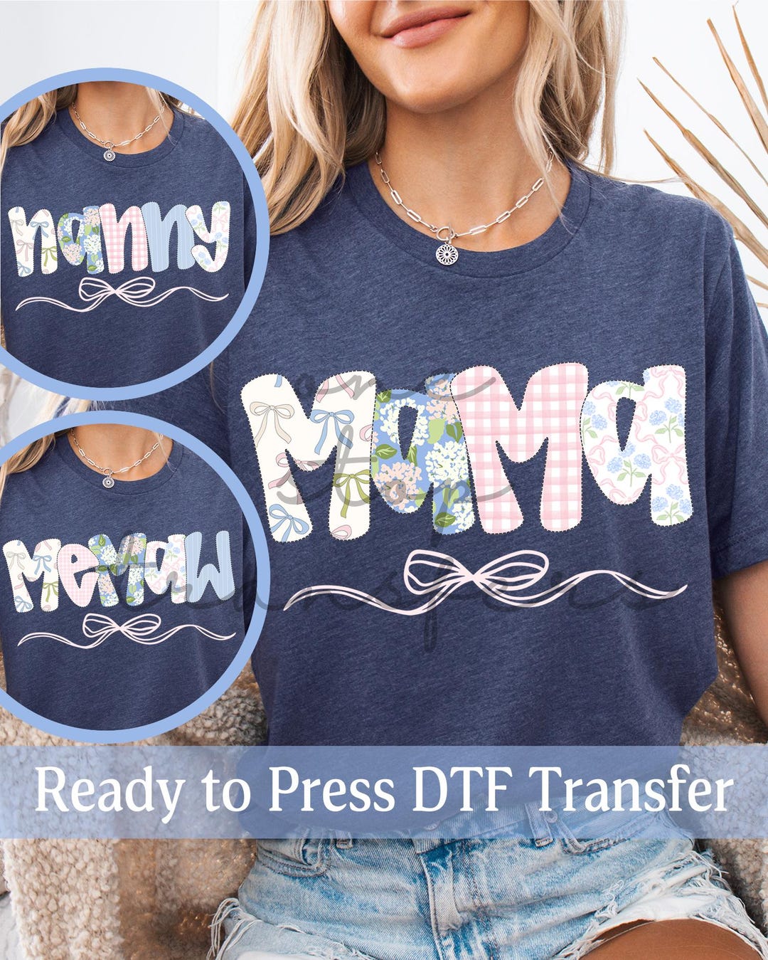 Preppy Pink and Blue Floral Coquette Mama, Nanny, Memaw - Ready to ...