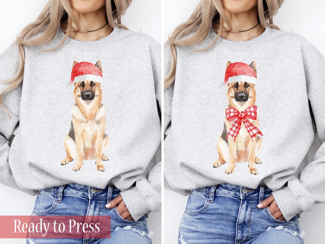 Preppy Watercolor Christmas German Shepherd - Ready to Press DTF ...