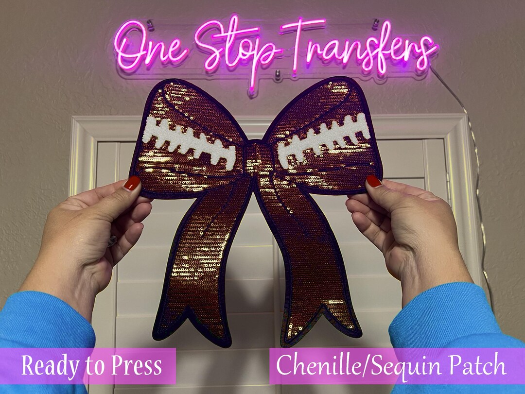 Coquette Football Bow Sequin Iron on Patch - Ready to Press Patches ...