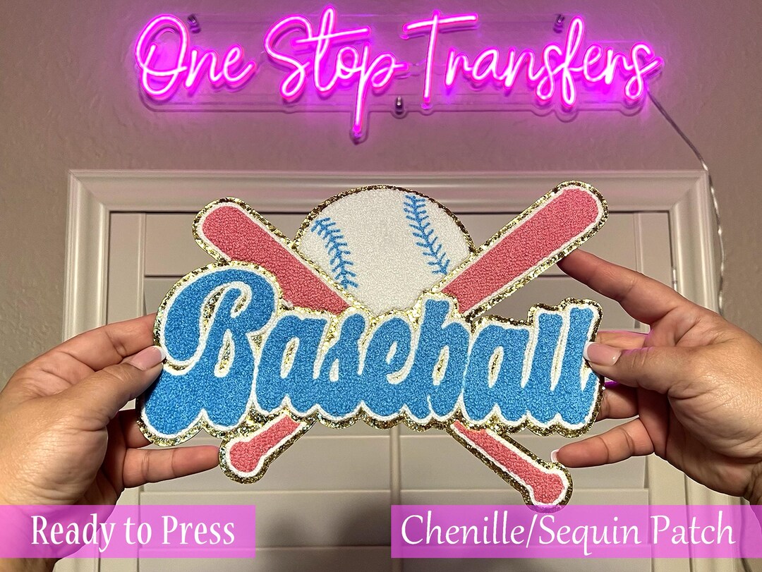 Pink Criss Cross Baseball Bats Chenille Iron on Patch - Ready to Press ...