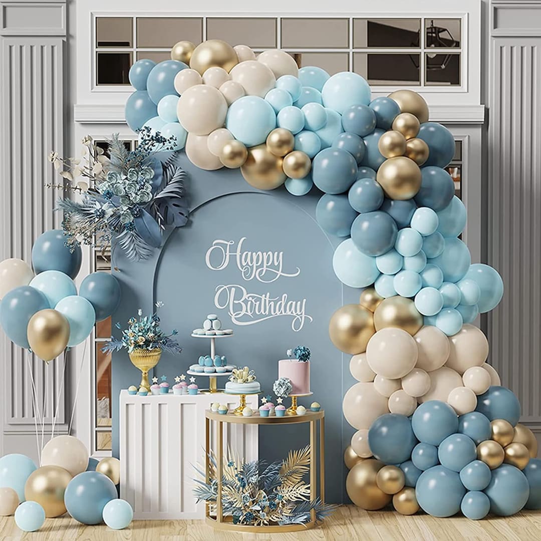 Dusty Matte Baby Blue Gold White Balloons Arch Kit for Baby Shower ...