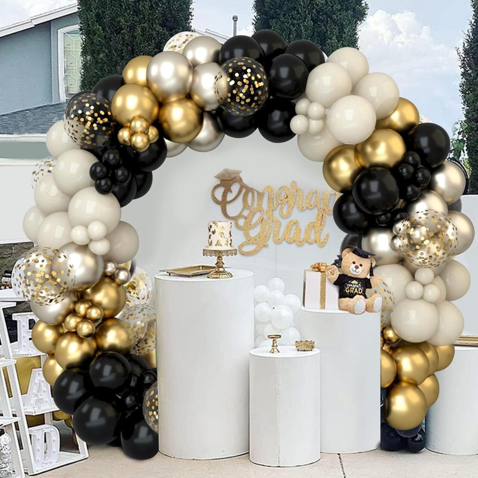 Black and Gold Balloon Garland Arch Kit White Sand, Gold, Black and ...