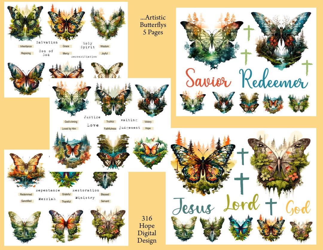 Christian Butterfly Ephemera: Bible Scripture Art (digital Printable ...