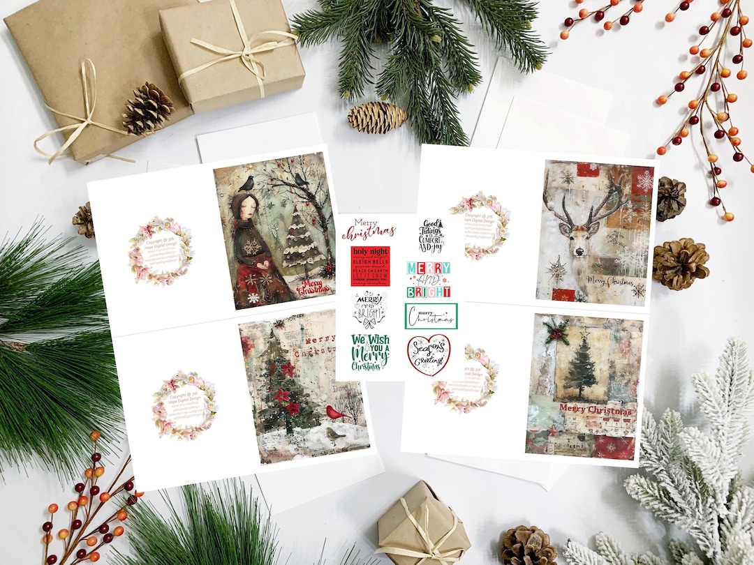 Christmas Notecard Set 11 four Cards Digital Printable Card, Holiday ...