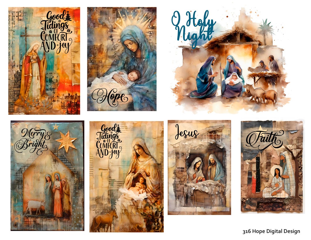 Christian Digital Printable, Christmas Journal Cards Set 5, Chrisitan ...