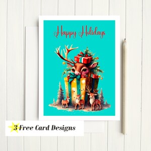 Christmas Notecard Digital Printable Card, Holiday Notecard Instant ...