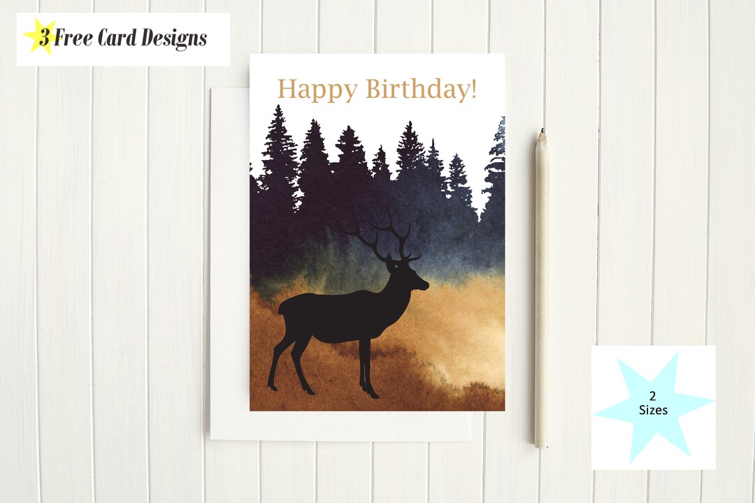 Watercolor Deer Birthday Card: Printable Forest Design (5x7 PDF) - Etsy