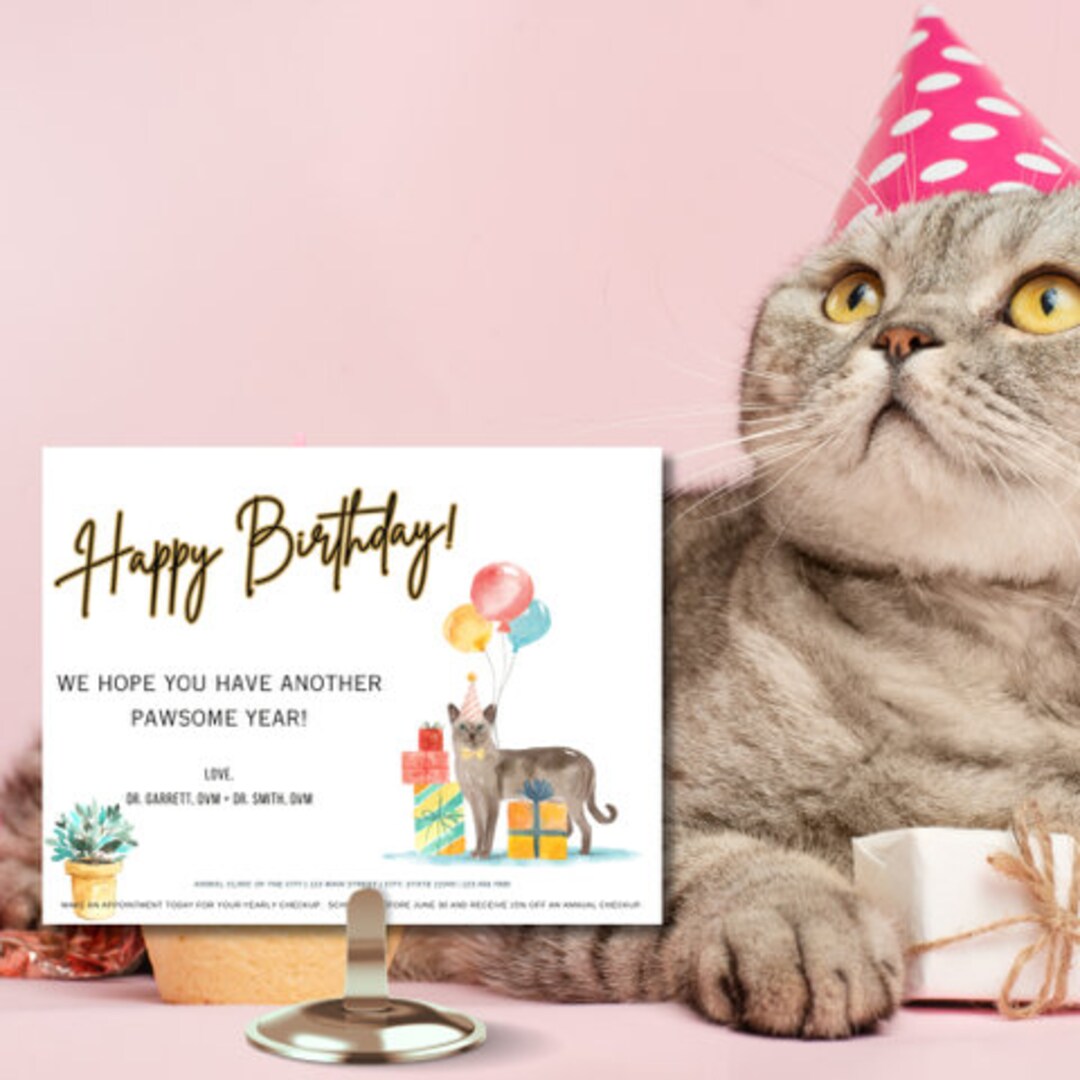 CAT BIRTHDAY CARD, Vet Postcard, Birthday Postcard, Downloadable ...