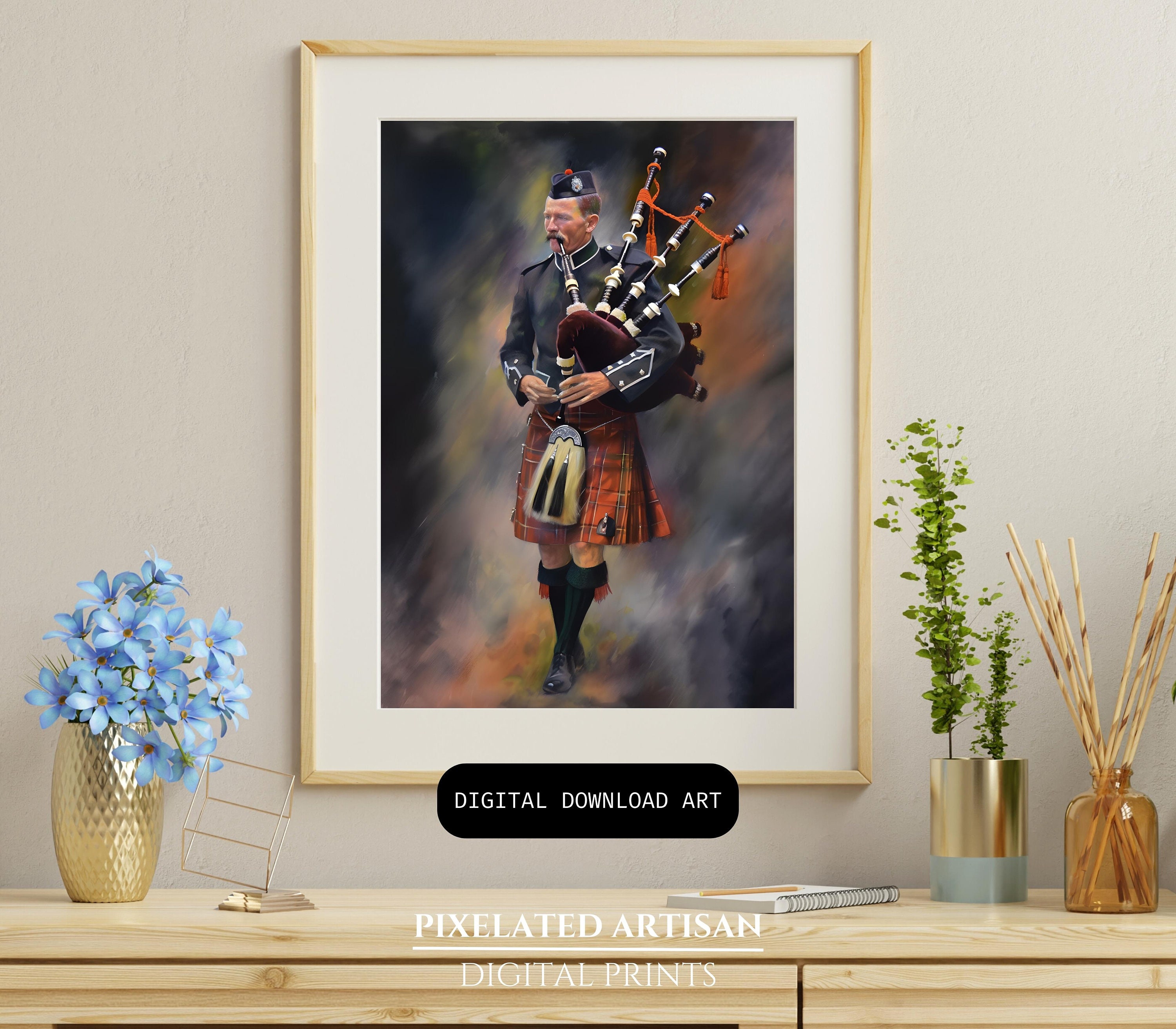 Scottish Bagpiper Impressionism Painting Printable Art - Etsy
