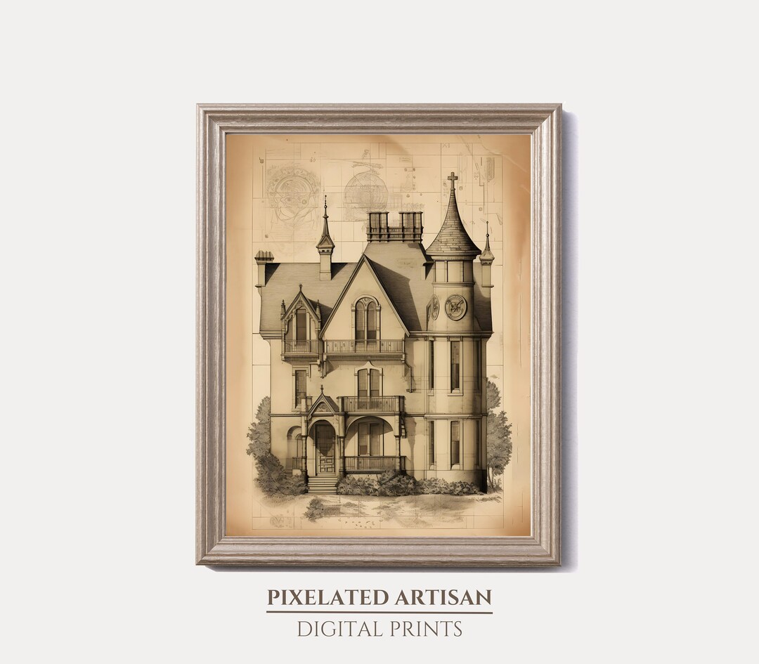 Gothic Scottish House Technical Drawing Printable Artworks Wall Decor ...