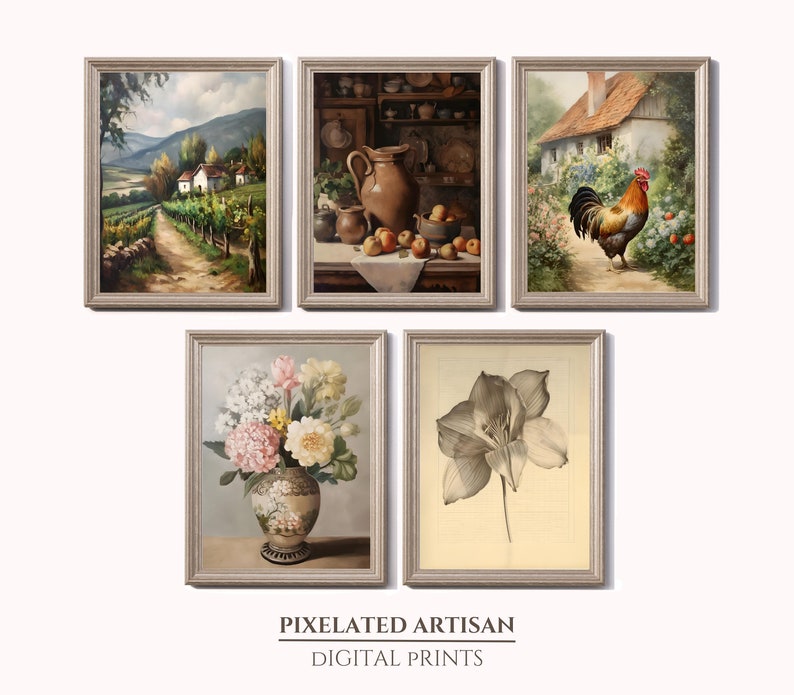 French Country Gallery Wall Art Set of 10 Vintage Living Room Decor ...