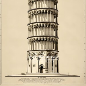 Tower of Pisa Technical Drawing Printable Artworks Wall Decor Wall ...