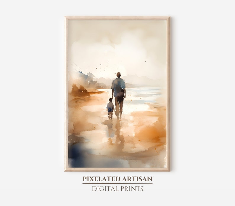 Father & Child Watercolor Art Print: Beach Walk (digital Download) - Etsy