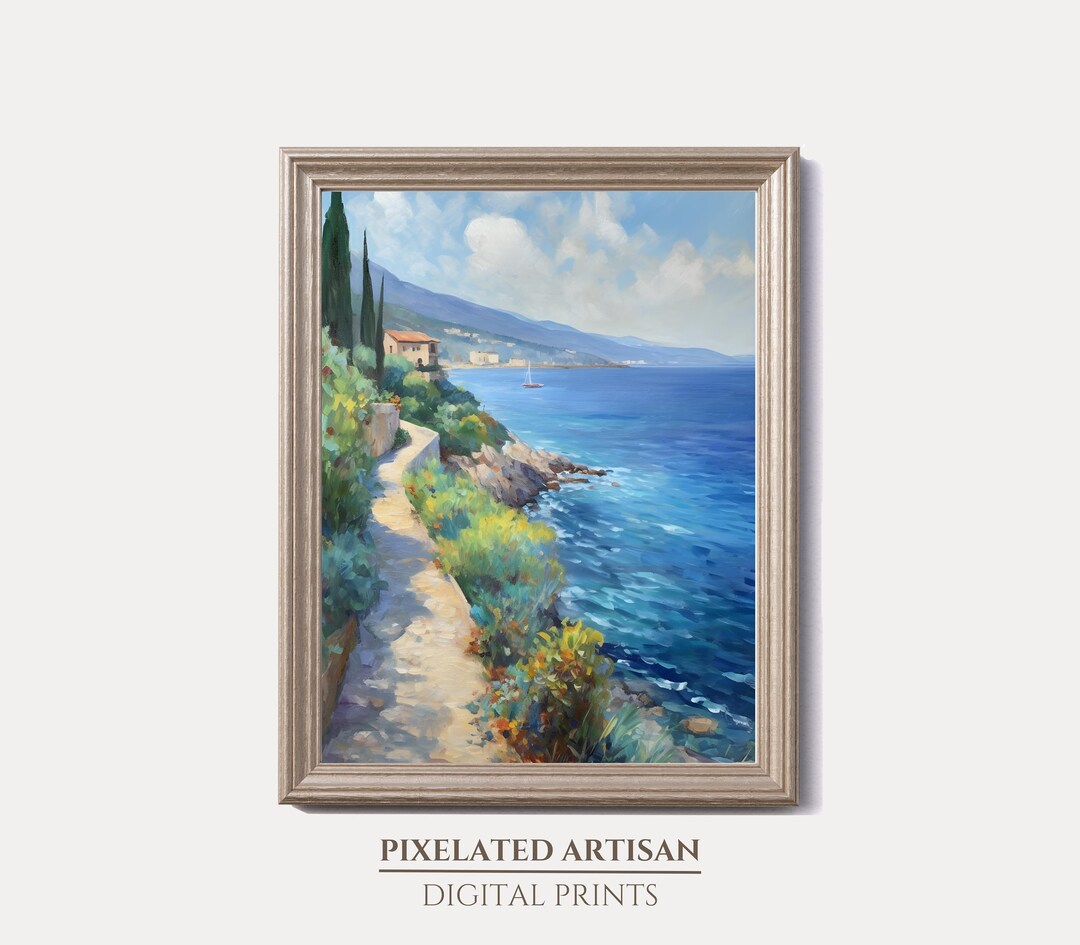 French Riviera Coast Impressionism Painting | Vibrant Mediterranean ...