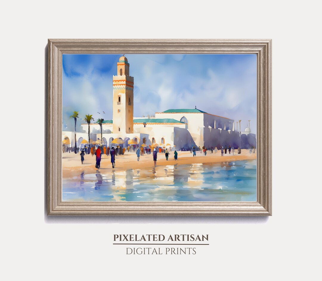 Hassan II Mosque Impressionism Coastal Boho Digital Download Artwork ...