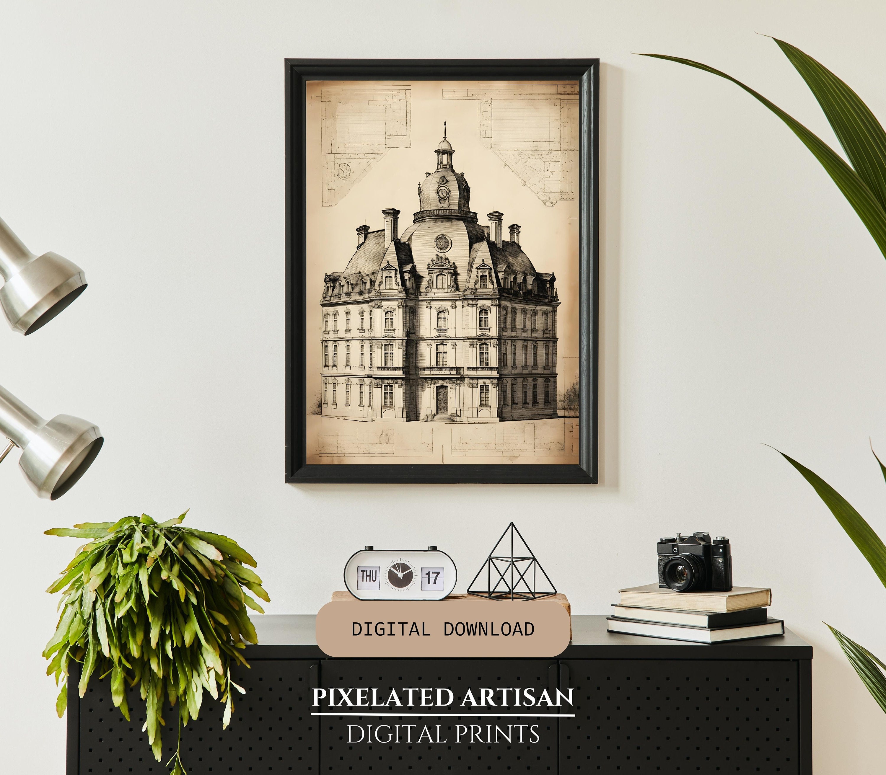 French Baroque Chateau Technical Drawing Printable Artworks - Etsy