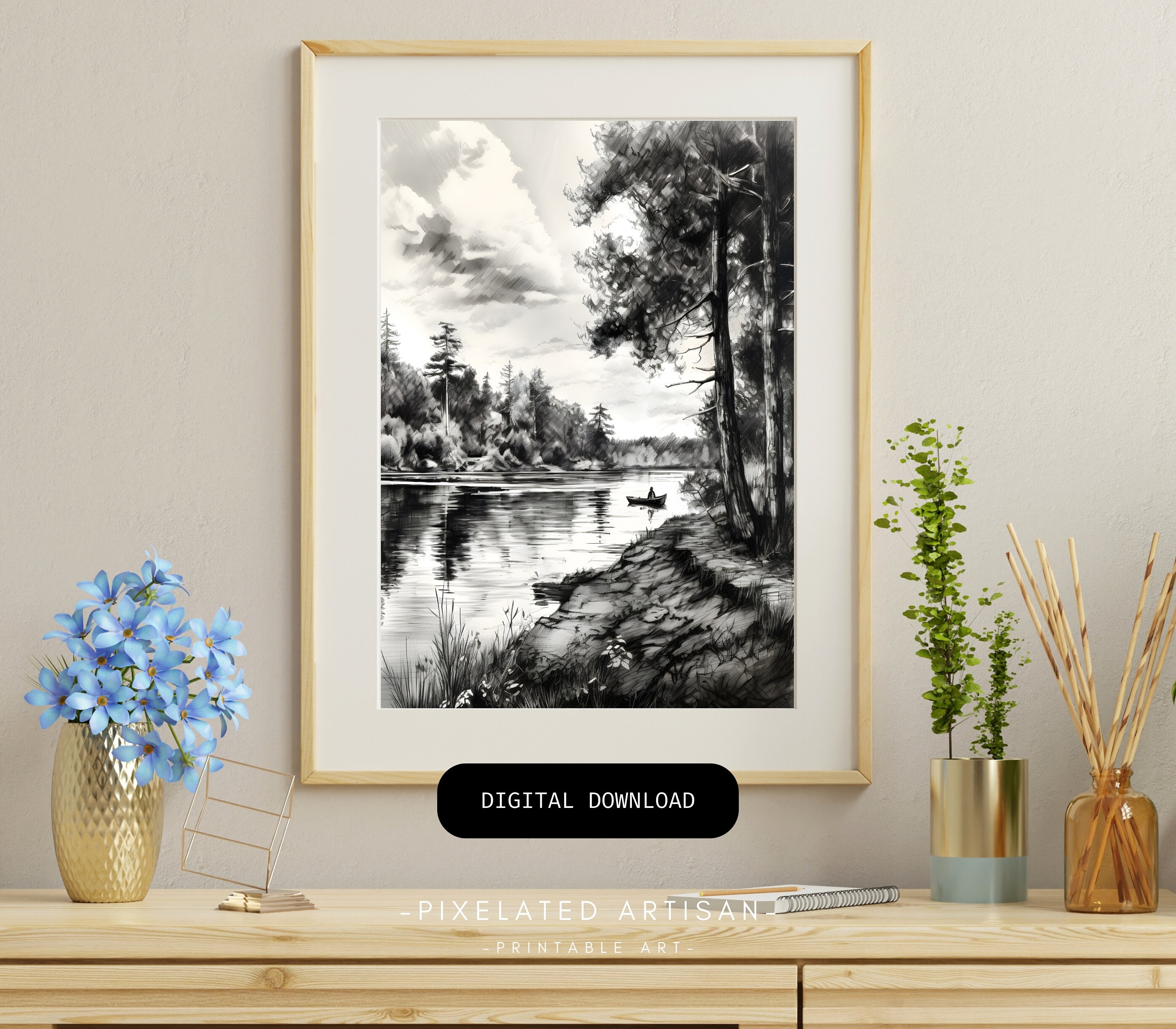 England Lakes District Sketch Instant Digital Download Fishing Art ...