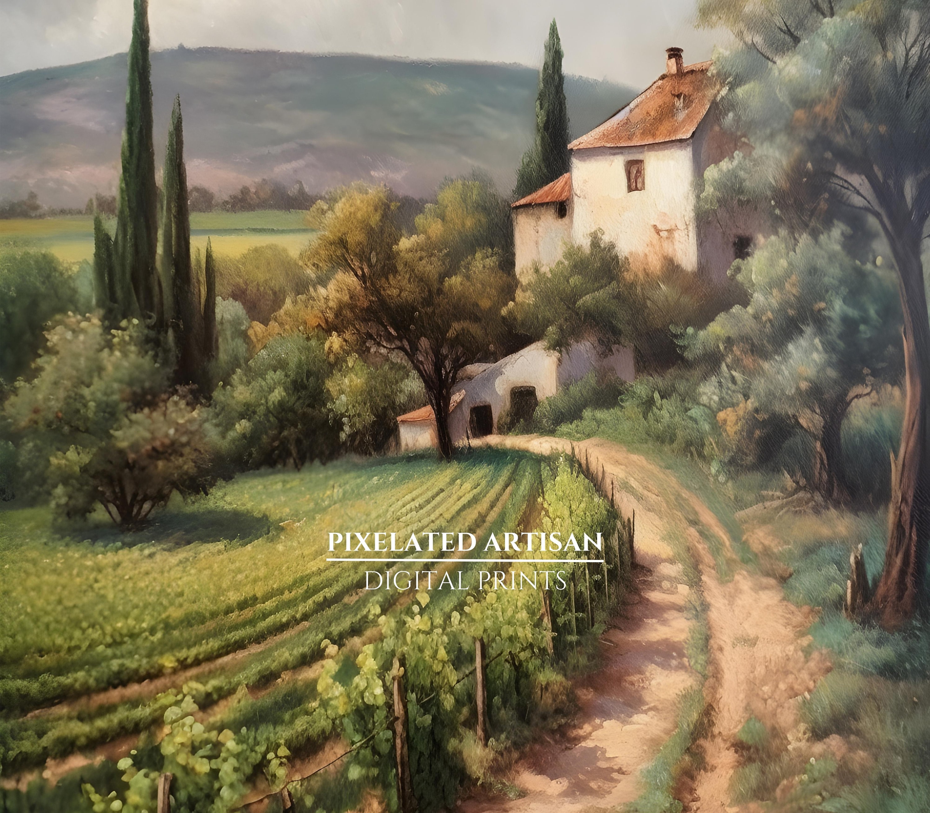 Vintage French Vineyard Estate Oil Painting Digital Download High ...
