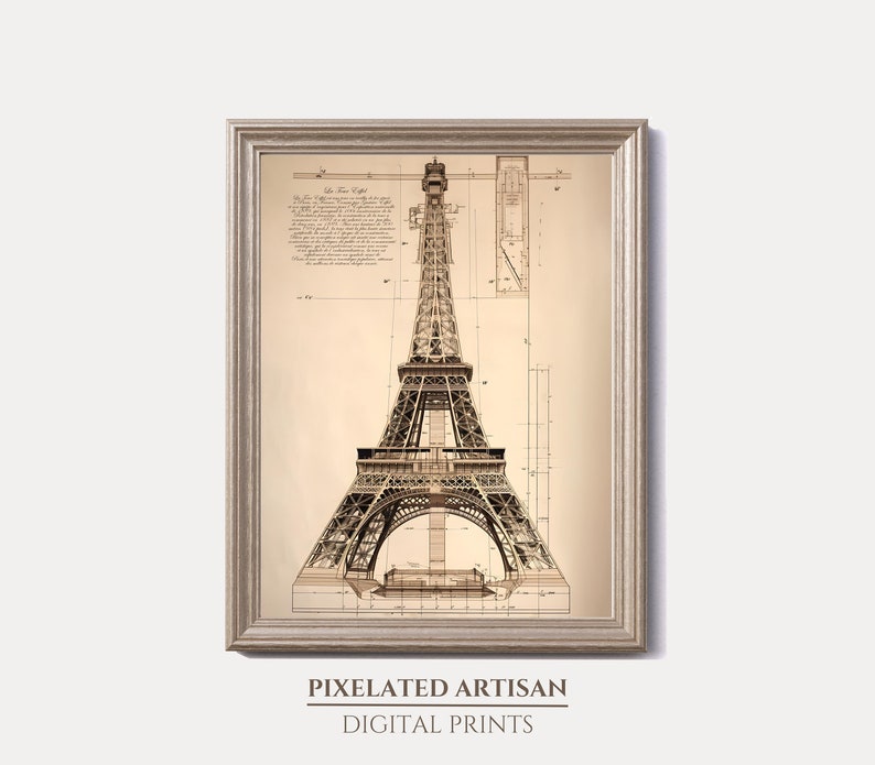 Eiffel Tower Technical Drawing - Printable Artworks - Wall Decor - Wall ...